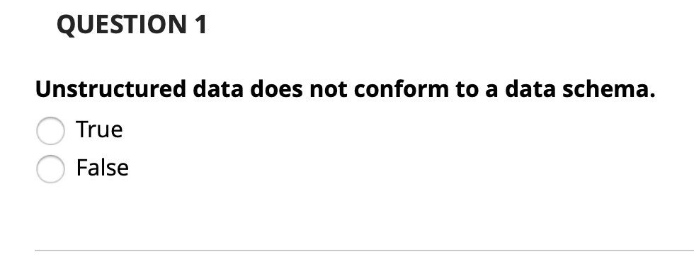 Solved Question 1 Unstructured Data Does Not Conform To A Data Schema True False 