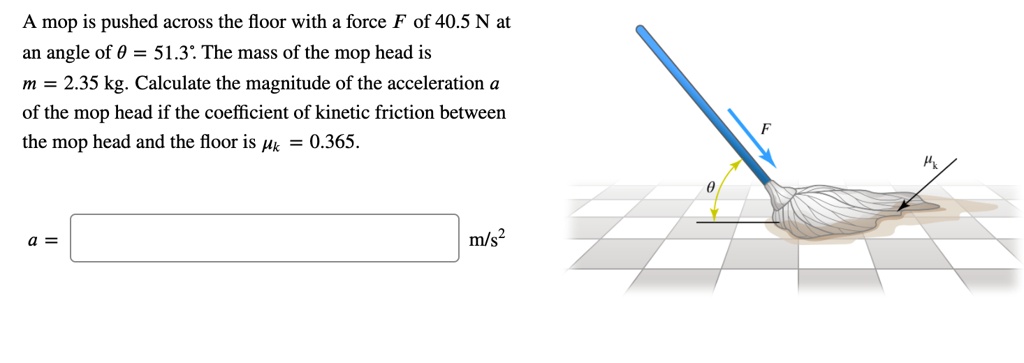 SOLVED: A mop is pushed across the floor with a force F of 40.5 N at an ...