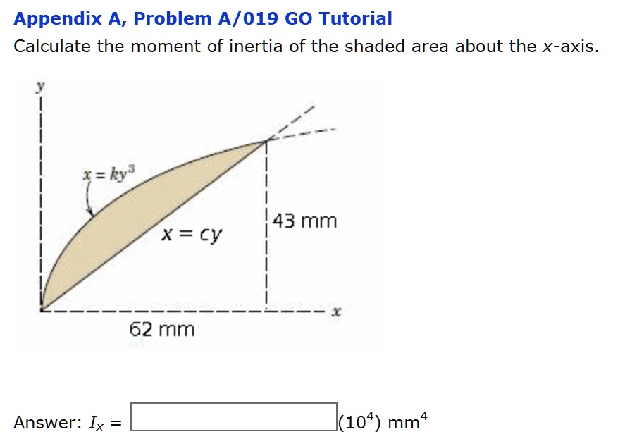 SOLVED: Appendix A, Problem A/019 GO Tutorial Calculate the moment of inertia of the shaded area ...