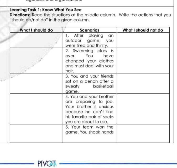SOLVED: Learning Task 1: Know What You See Directions: Read the situations in the middle column ...