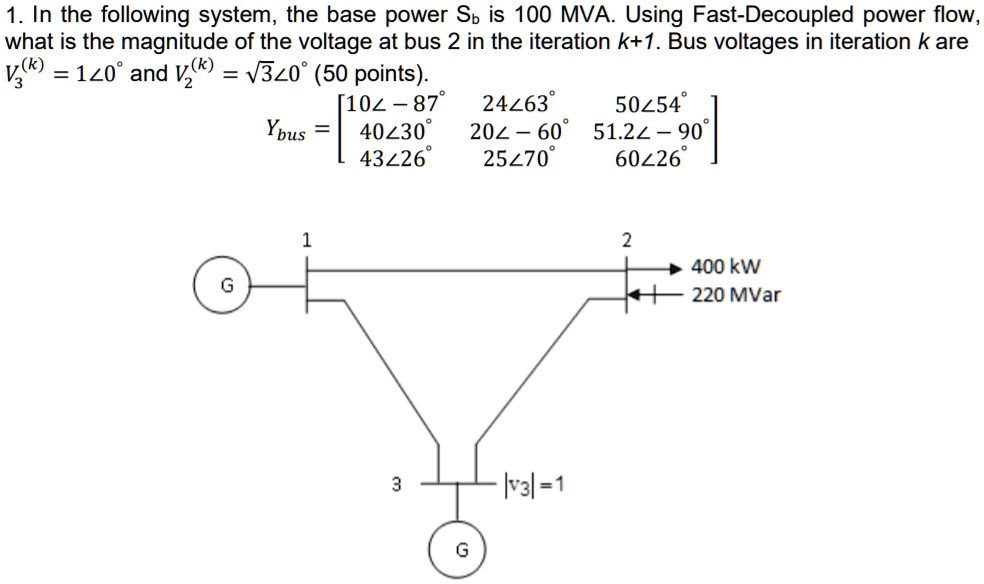 SOLVED: In the following system, the base power Sb is 100 MVA. Using ...