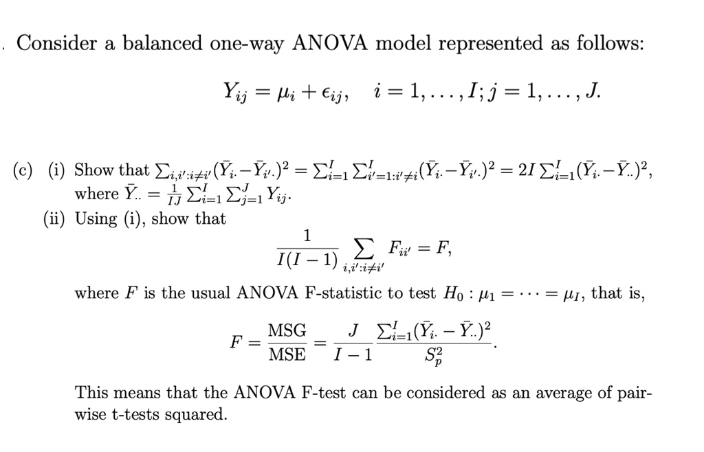 Consider a balanced one-way ANOVA model represented a… - SolvedLib