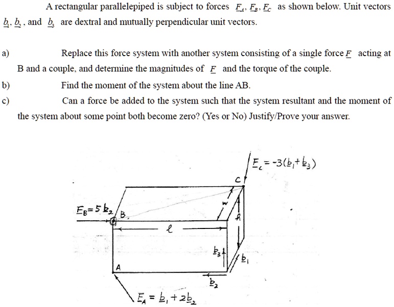 SOLVED: A rectangular parallelepiped is subject to forces E, F, and Ec ...