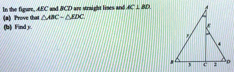 SOLVED: In the figure, AEC and BCD are straight lines and AC = BD. (a) Prove that triangle ABC ...