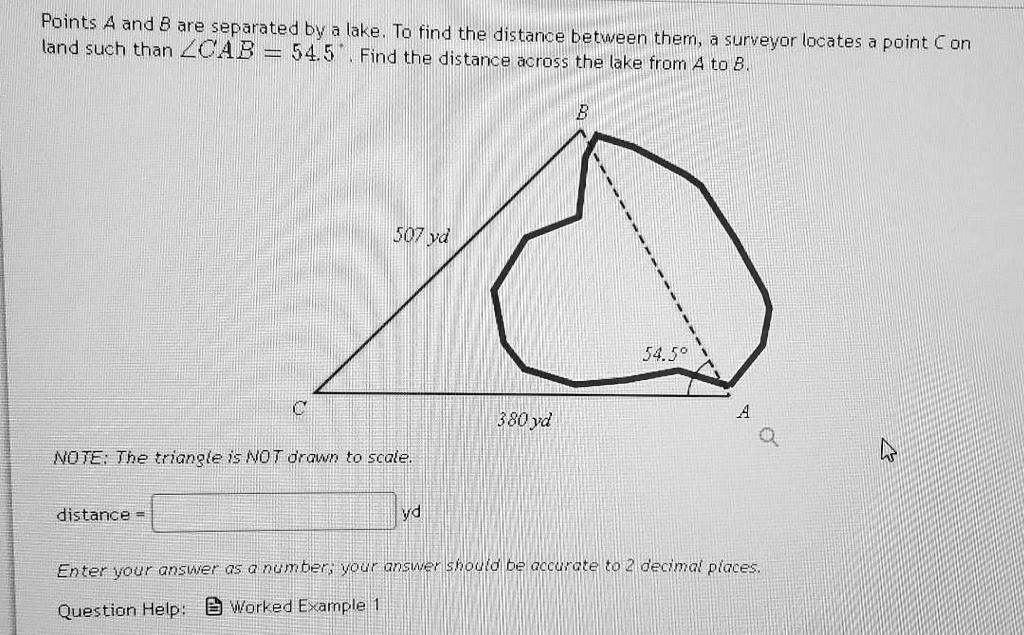 SOLVED:Points A and 8 are separated by a lake_ To find the distance bel land such than ZCAB ...
