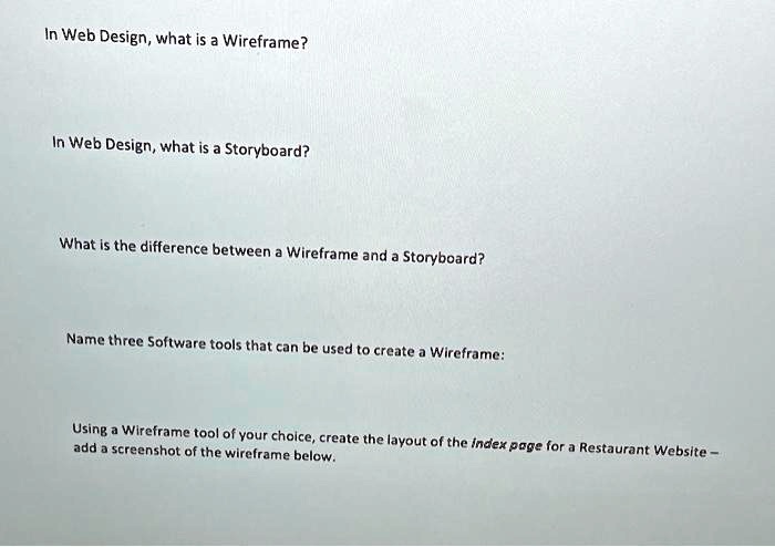 SOLVED: In Web Design, what is a Wireframe? In Web Design, what is a ...