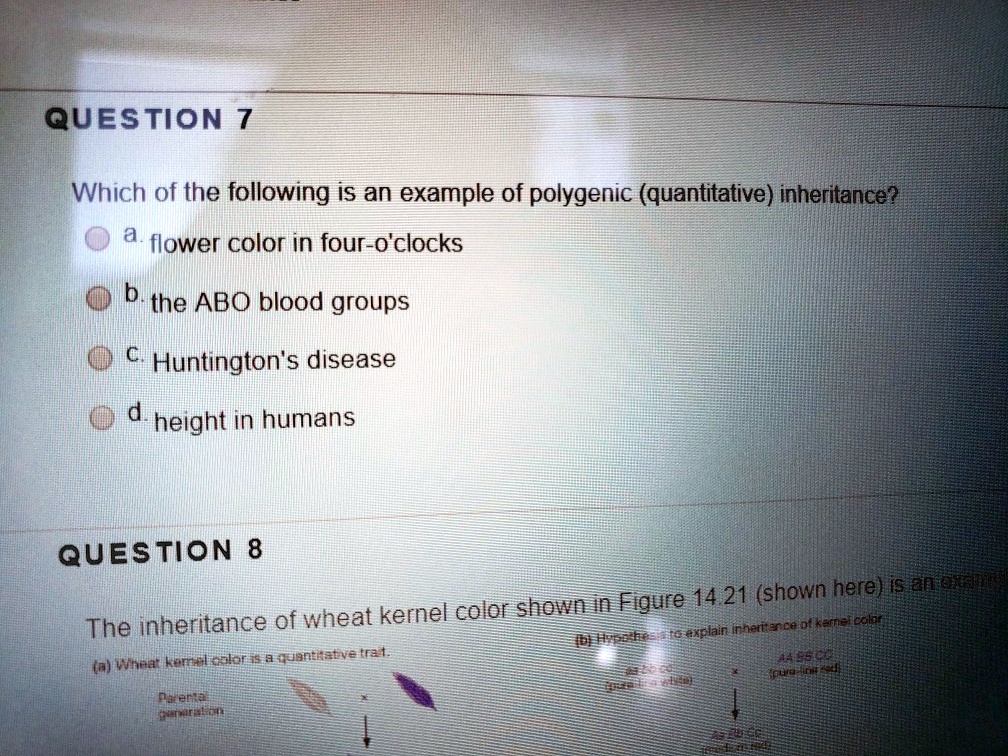 SOLVED: QUESTION 7 Which of the following is an example of polygenic ... SOLVED: QUESTION 7 Which of the following is an example of polygenic ...