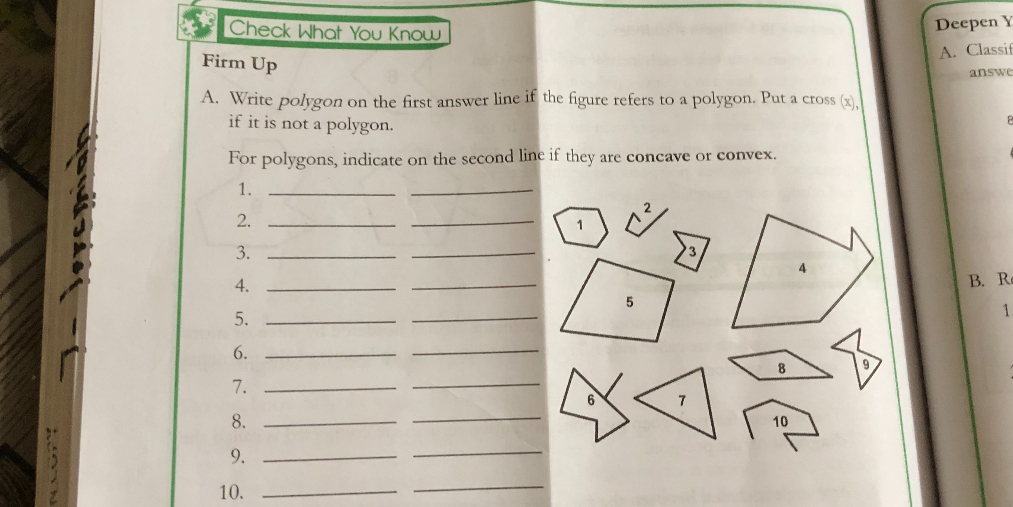 SOLVED: Check What You Know Firm Up A. Write polygon on the first answer line if the figure ...