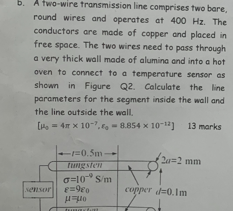 b. A two-wire transmission line comprises two bare, round wires and ...