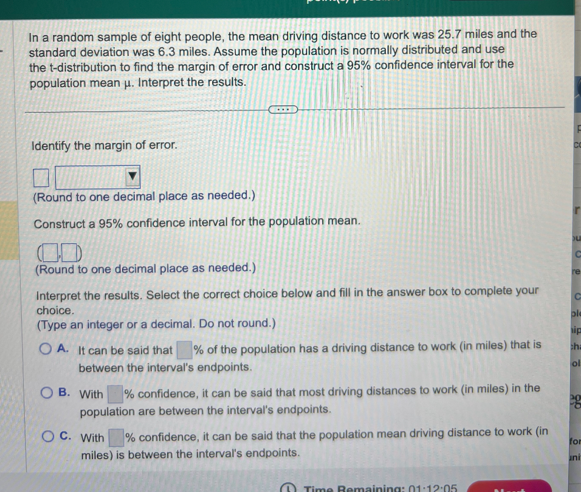 SOLVED: In a random sample of eight people, the mean driving distance ...