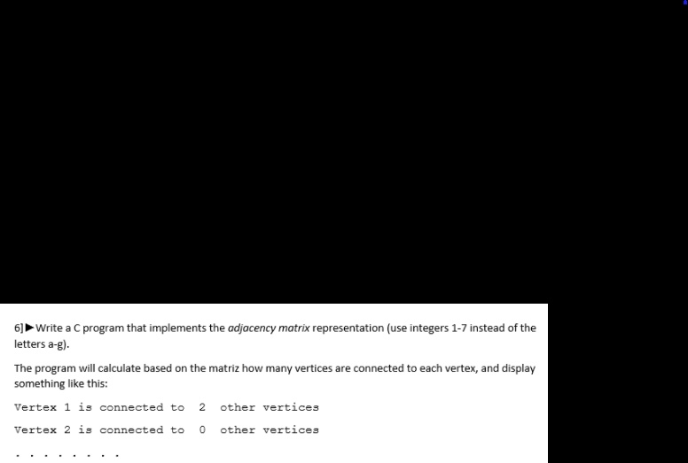 6] Write a C program that implements the adjacency matrix ...