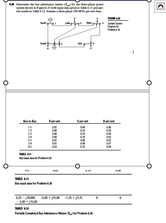 SOLVED: 6.30 Determine the bus admittance matrix Y for the three-phase ...