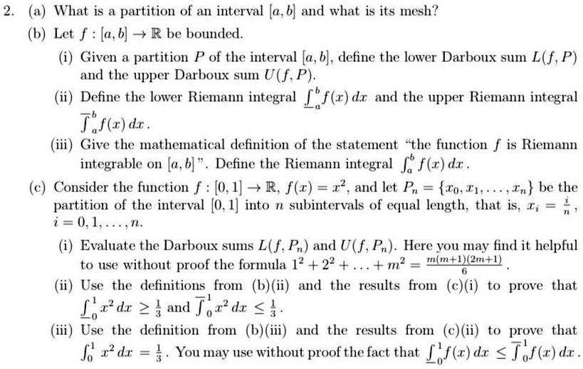 a what is a partition of an interval a6 and what is its mesh b let f a6 ...