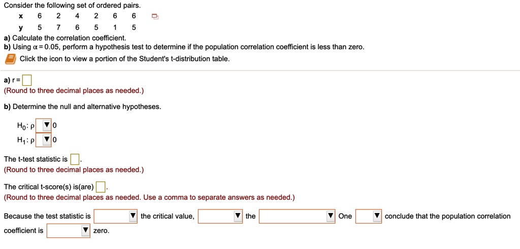 consider the following set of ordered pairs a calculate the correlation coefficient b using a ...