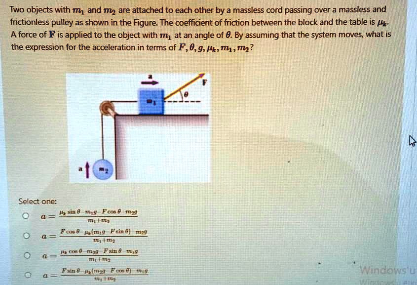 two objects with mi and m2 are attached to each other by a massless ...