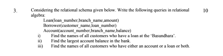 3 Considering The Relational Schema Given Below Write The Following 5542