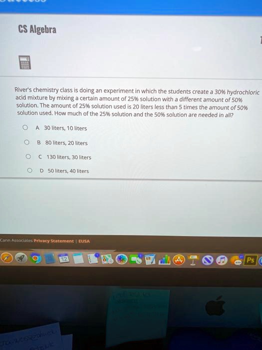 SOLVED: CS Algebra River's chemistry class Is doing an experiment in ...