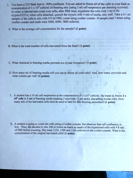 SOLVED: You have a T25 flask that is 90% confluent. You are asked to ...