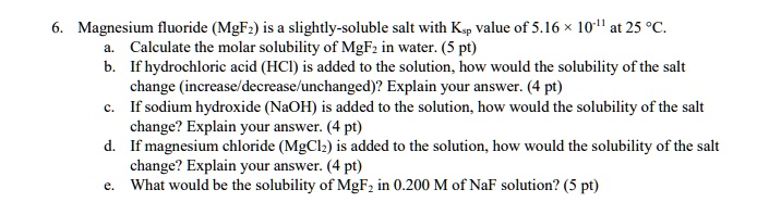 SOLVED: Magnesium fluoride (MgF2) is a slightly soluble salt with Ksp ...
