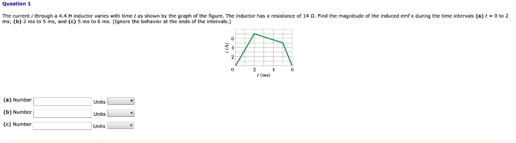 question 1 the current i through a 44 h inductor varies with time t as ...