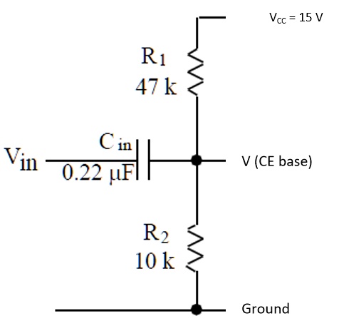 SOLVED: Derive the RC time-constant for the capacitor and two resistors. Vcc =15 V R1 47 k V (CE ...