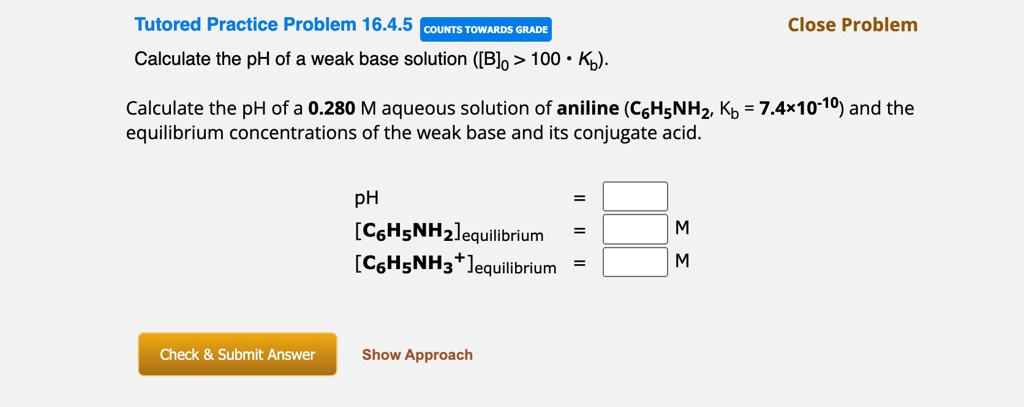 SOLVED: Calculate the pH of a weak base solution ([B]0 > 100 • Kb ...