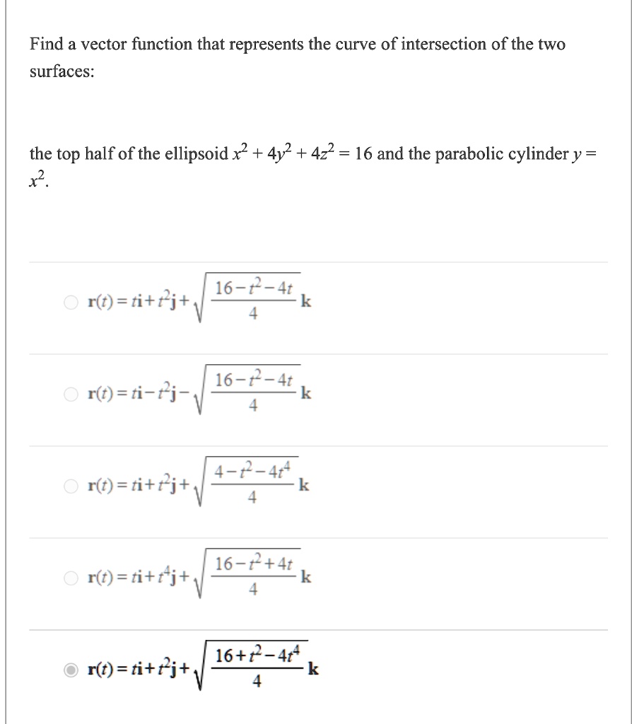 SOLVED: Find a vector function that represents the curve of intersection of the two surfaces ...