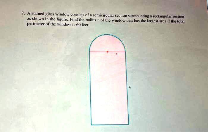 7. A stained glass window consists of a semicircular section ...