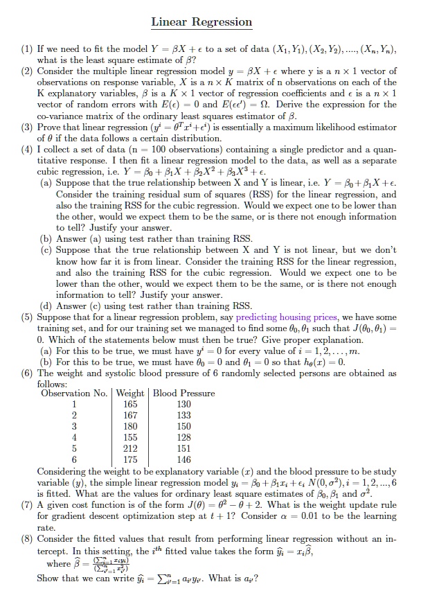 linear regression 1 if we need to fit the model y x to a set of data ...