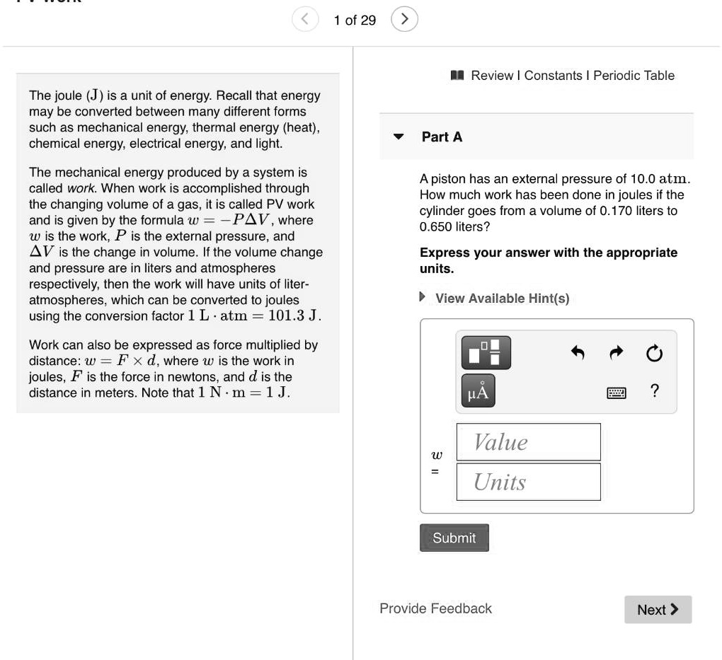 SOLVED: Review Constants Periodic Table The joule (J) is a unit of ...