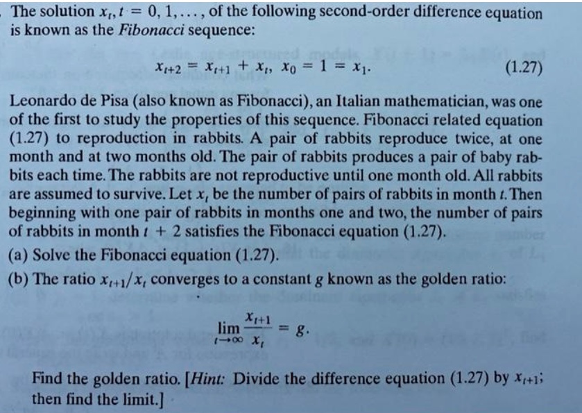 the solution xt 01 of the following second order difference equation is ...