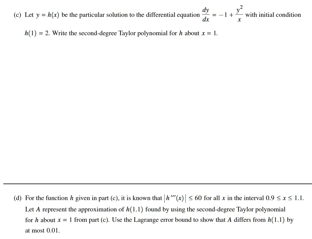 dy y2 c let y hx be the particular solution to the differential equation with initial condition ...
