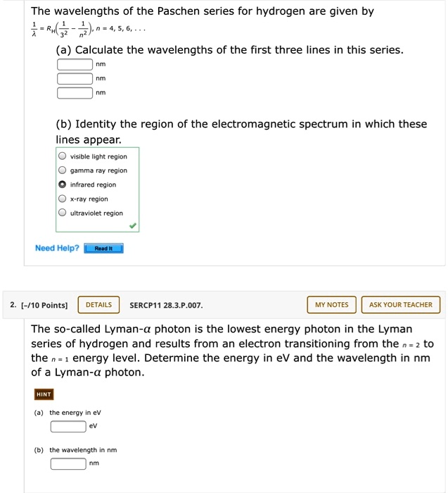 VIDEO solution: The wavelengths of the Paschen series for hydrogen are ...