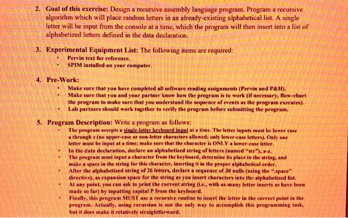 SOLVED: Please write in SPIM. Goal of this exercise: Design a recursive ... SOLVED: Please write in SPIM. Goal of this exercise: Design a recursive ...