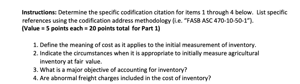 Solved Instructions Determine The Specific Codification Citation For Items 1 Through 4 Below