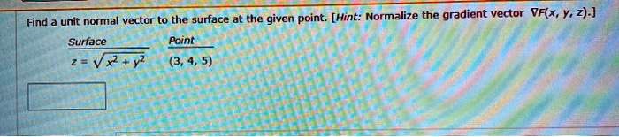 Find A Unit Normal Vector To The Surface At The Given Point [hint Normalize The Gradient