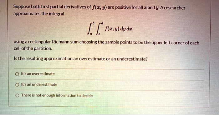 SOLVED: Suppose both first partial derivatives of f (z, y) are positive ...