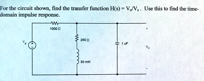 For the circuit shown, find the transfer function H(s) = (Vo)/(Vs). Use this to find the time ...