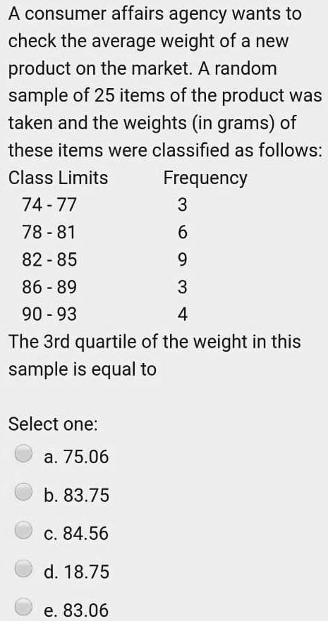 a consumer affairs agency wants to check the average weight of a new ...