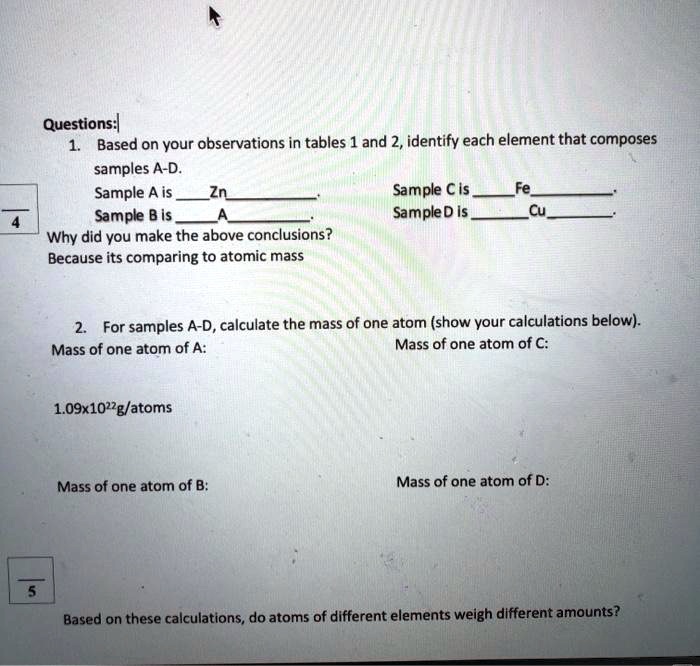 questions based on your observations in tables and 2identify each ...