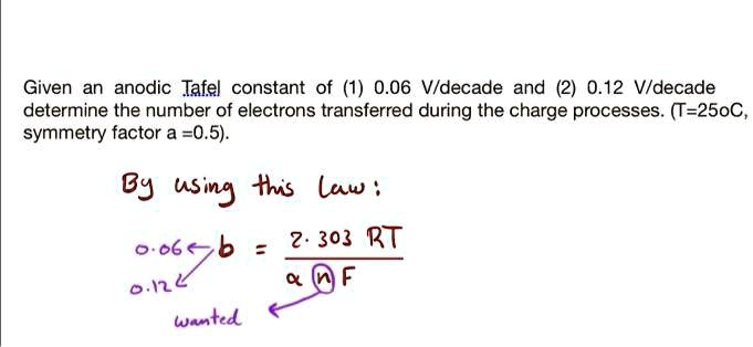 given an anodic tafel constant of 1 006 videcade and 2 012 videcade ...