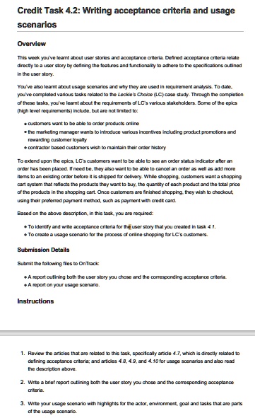 SOLVED: Texts: Credit Task 4.2: Writing acceptance criteria and usage ...
