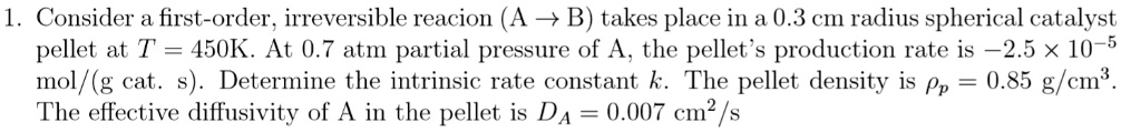1. Consider a first-order, irreversible reaction (A?B) takes place in a ...