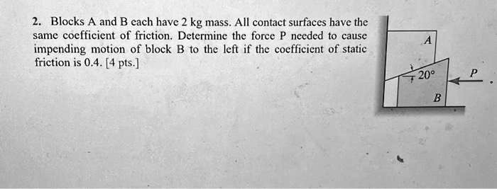 2. Blocks A and B each have 2 kg mass. All contact surfaces have the same coefficient of ...