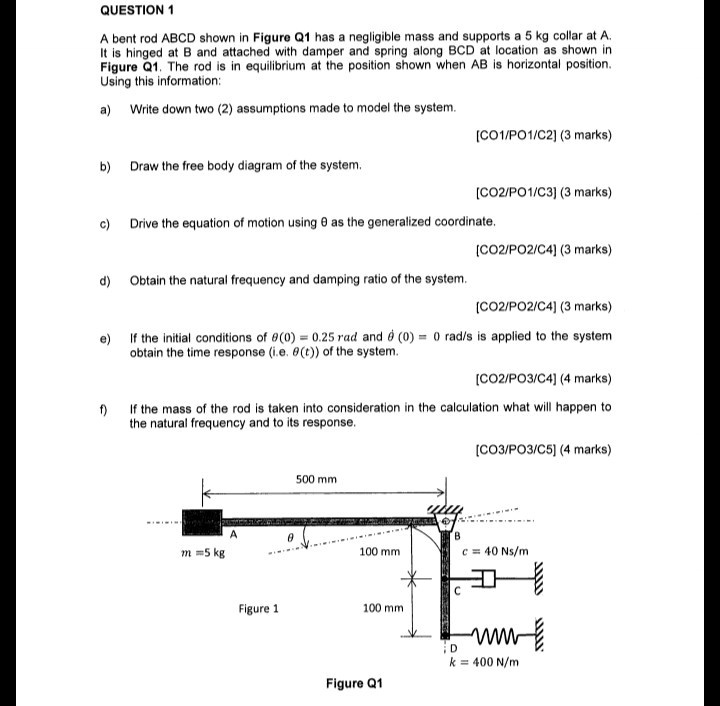 Solved Question 1 A Bent Rod Abcd Shown In Figure Q1 Has A Negligible