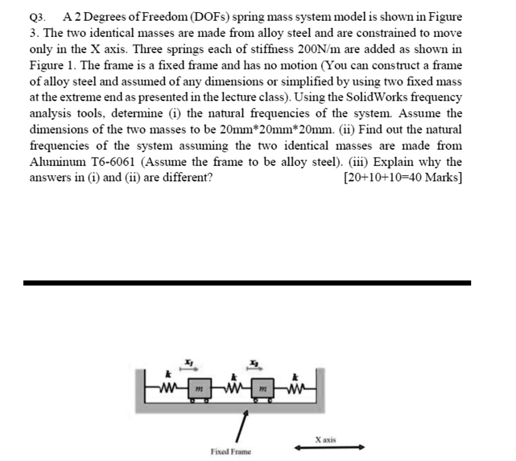 SOLVED: Text: PLEASE SOLVE IN SOLIDWORKS Q3. A 2 Degrees of Freedom (DOFs) spring mass system ...