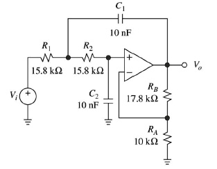SOLVED: a) Derive the transfer function H(s) = Vo(s)/Vi(s) of the active-RC filter shown. b ...