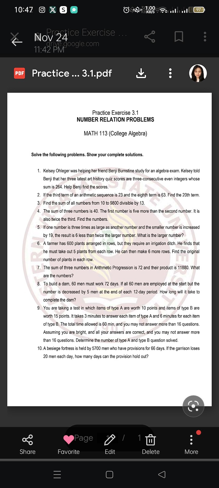 [GET ANSWER] 10: 47 (3) 4.4100 (97) Nov 24 ce Exercise .... 11:42 PM google.com P0F Practice ...