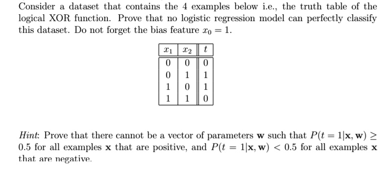 SOLVED: Consider a dataset that contains the four examples below, i.e., the truth table of the ...
