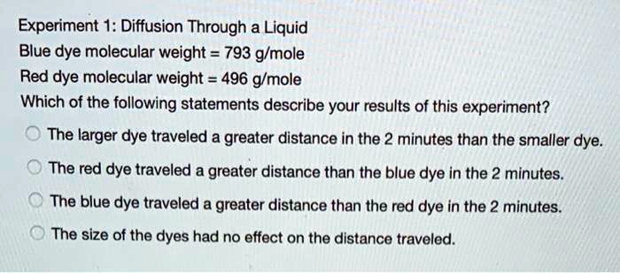 experiment 1 diffusion through a liquid blue dye molecular weight 793 ...